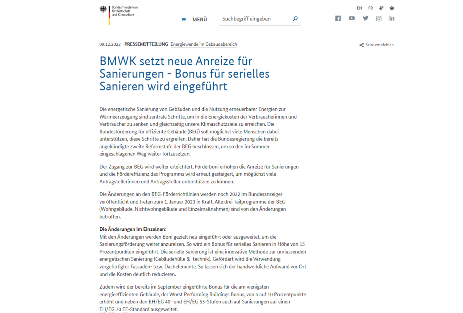 BMWK setzt mit zweiter Reformstufe des BEG Anreize - Si